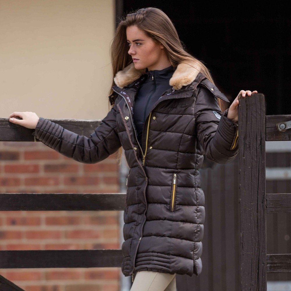 Mark Todd Women's Deluxe Long Padded Coat Chocolate - Old Dairy Saddlery